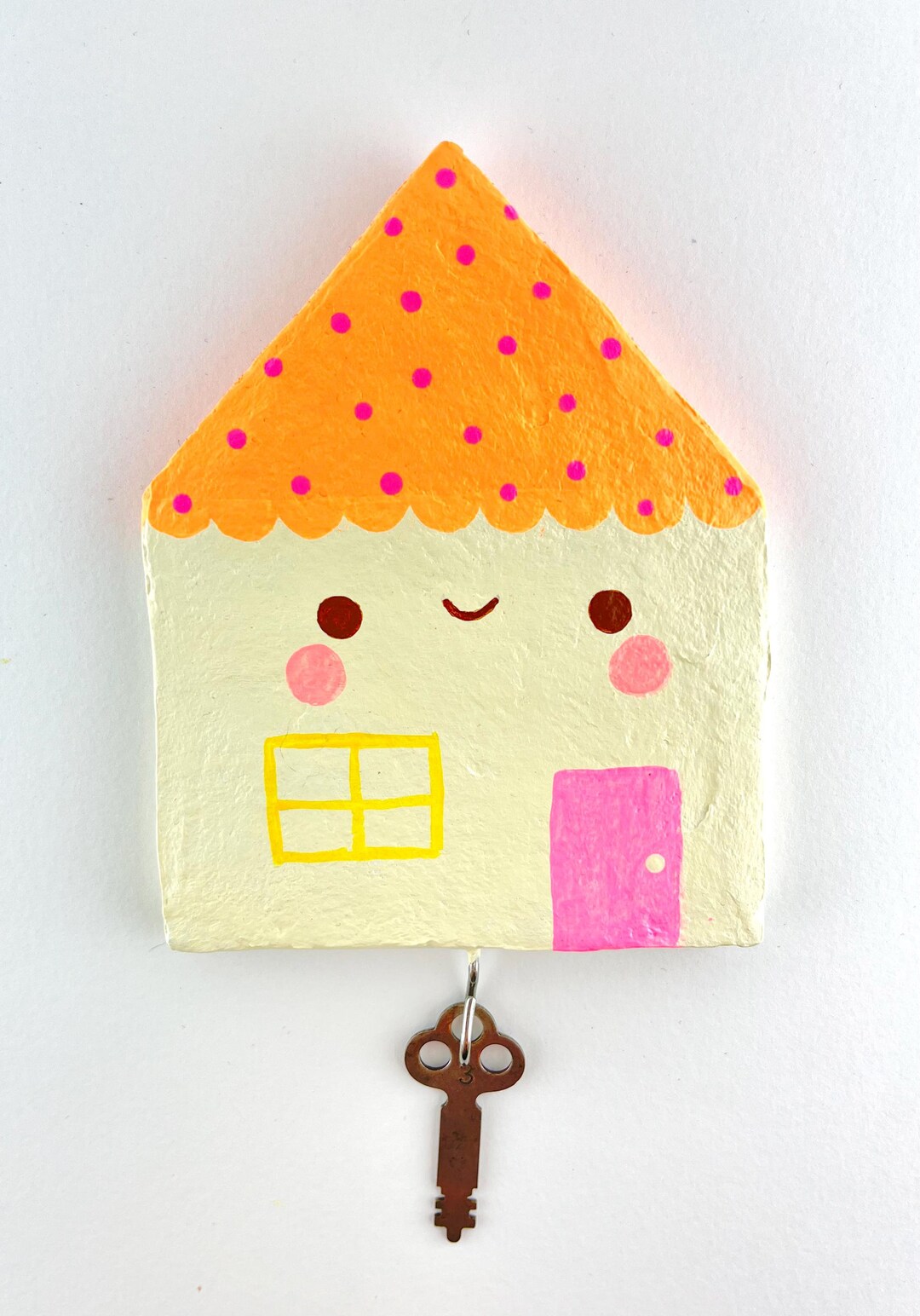 Happy House in Orange Pop Paper Mache Key Hook - Etsy