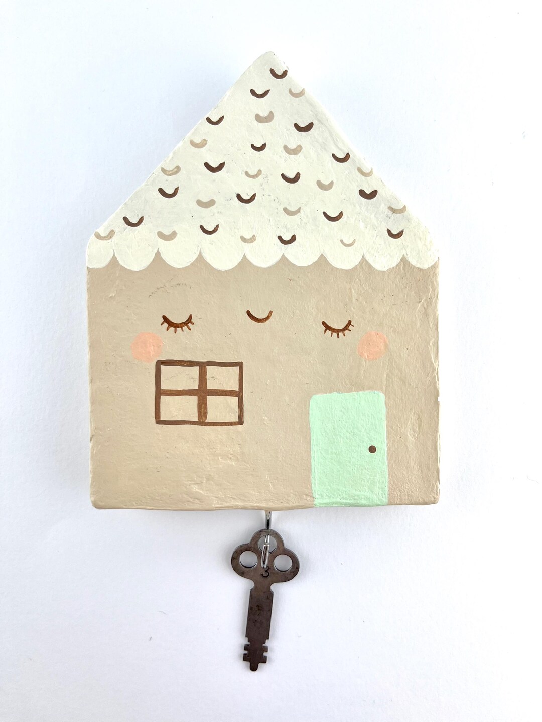 Sleepy House Paper Mache Key Hook - Etsy
