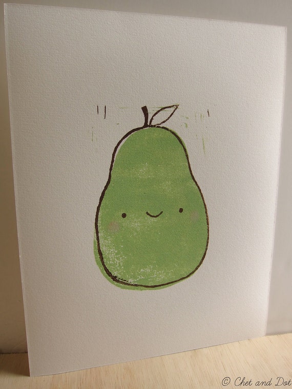 Items similar to Happy Pear Block Print on Etsy