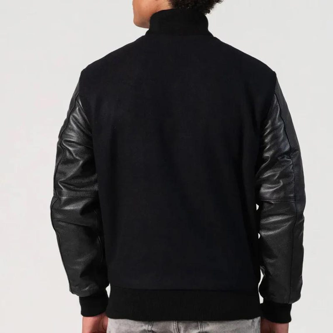 Black Varsity Jacket With Leather Sleeves for Men - Etsy