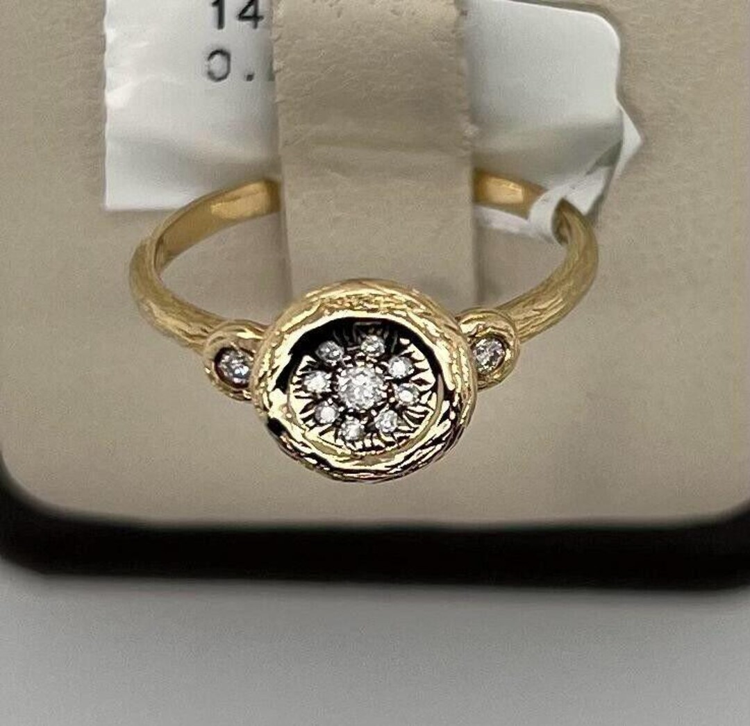 14K Yellow Gold Matte Finish Natural Diamond Ring - Etsy