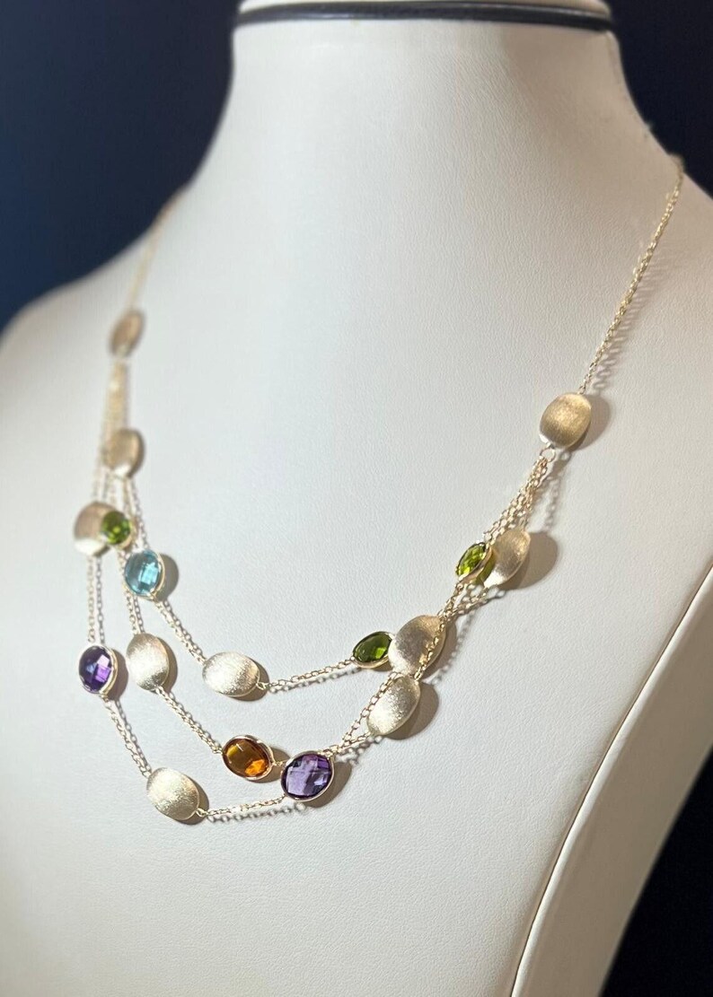 14K Yellow Gold Natural Assorted Semi Precious Gemstone Chain Necklace - Etsy
