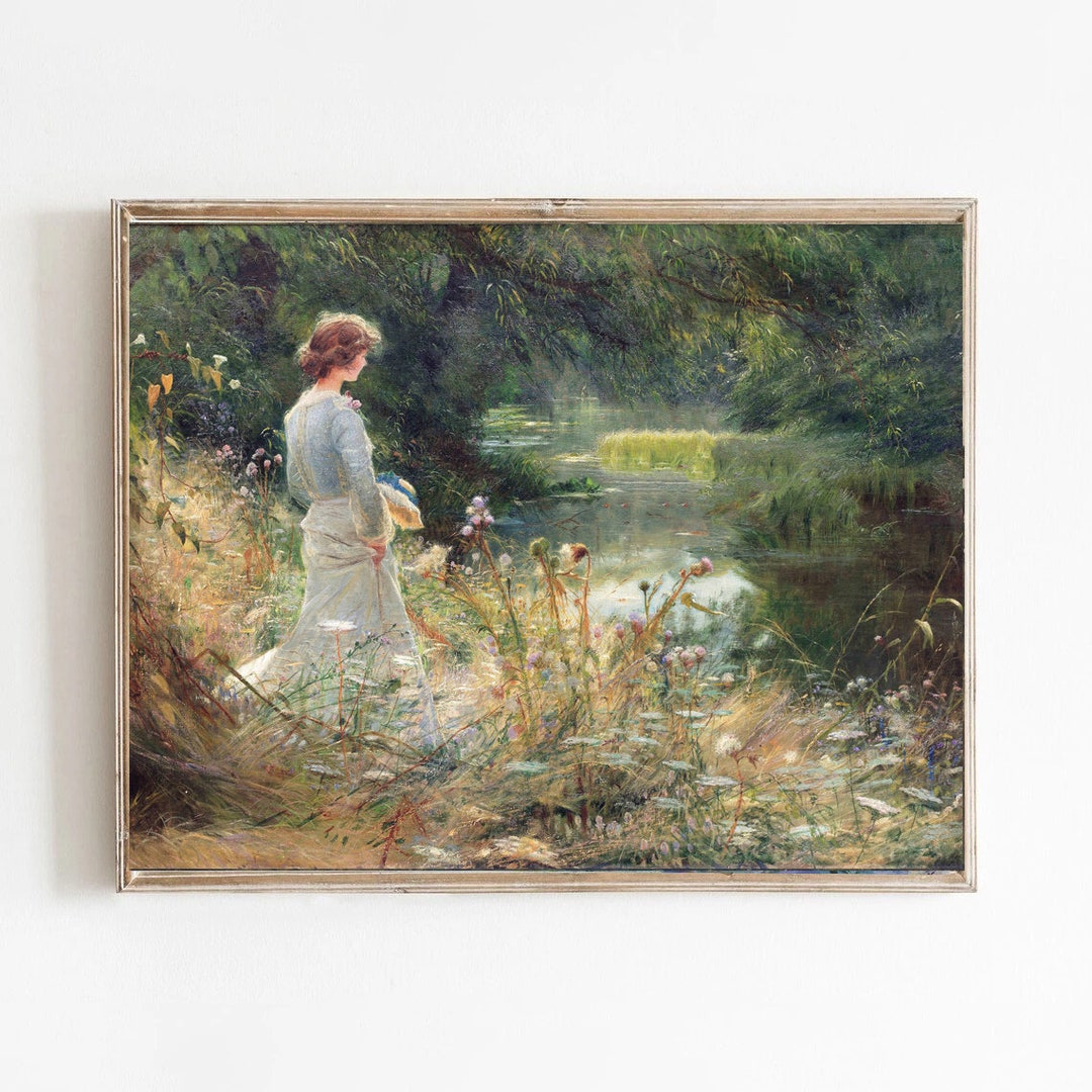 CHARLES WILLIAM WYLLIE the Backwater Summer Riverbank Vintage Landscape ...