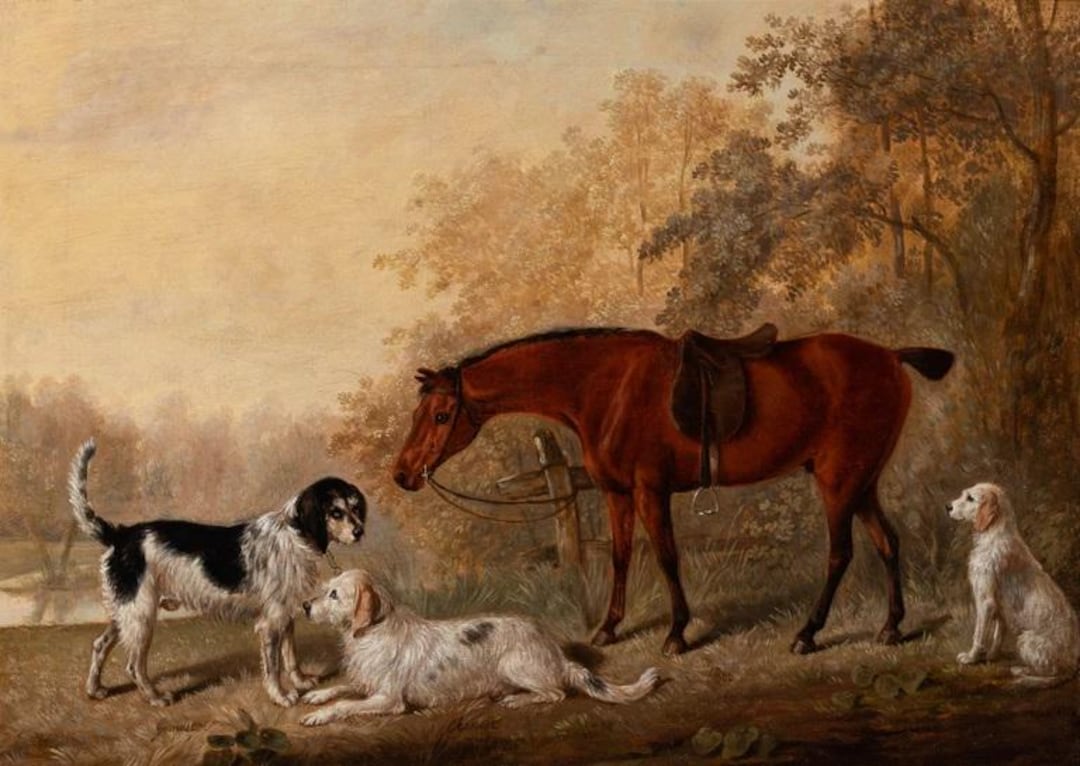 George Stubbs A Horse and Tree Dogs Painting Poster Canvas Print ...