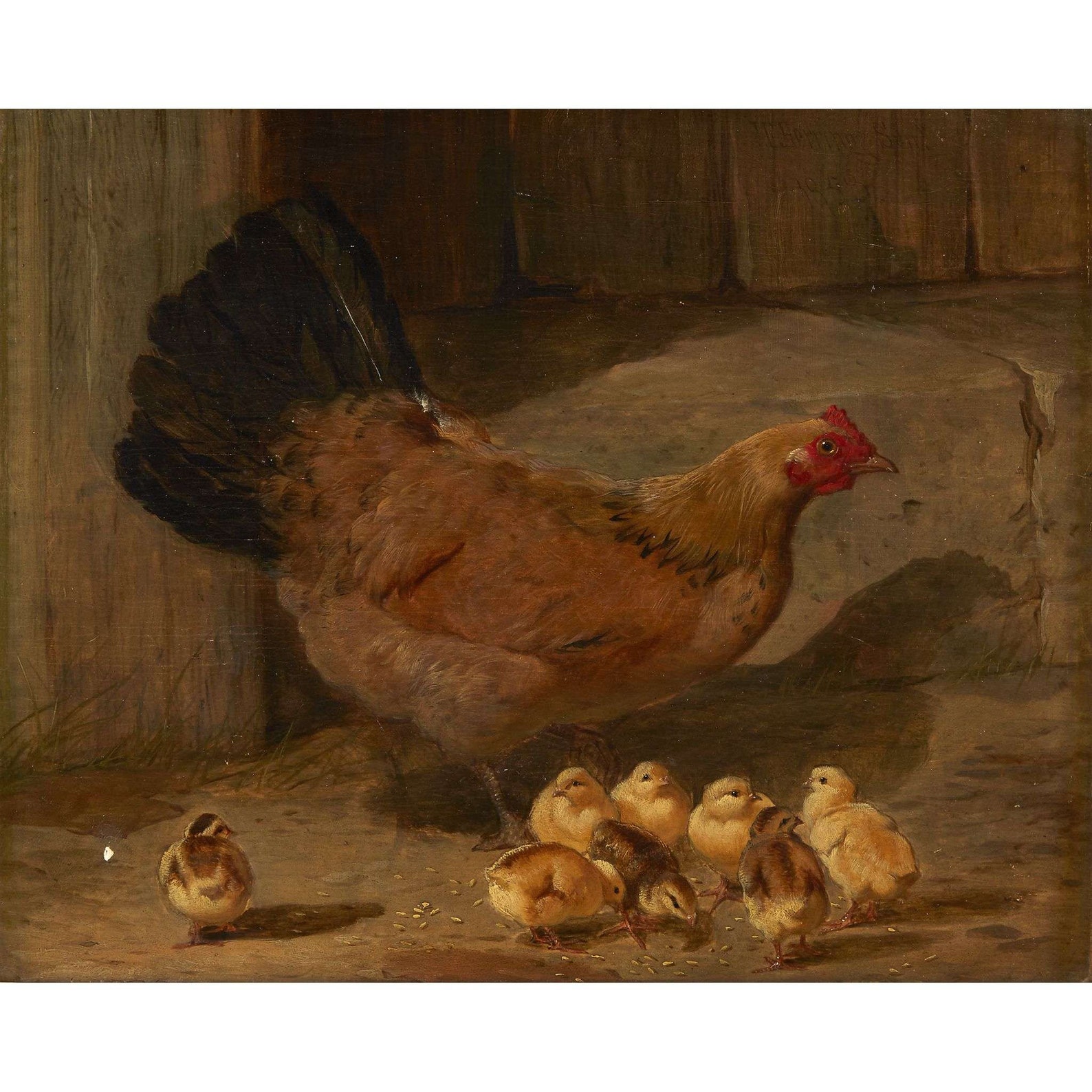 John Frederick Herring Sr. Hen With Chicks, 1853 Painting Poster Canvas ...