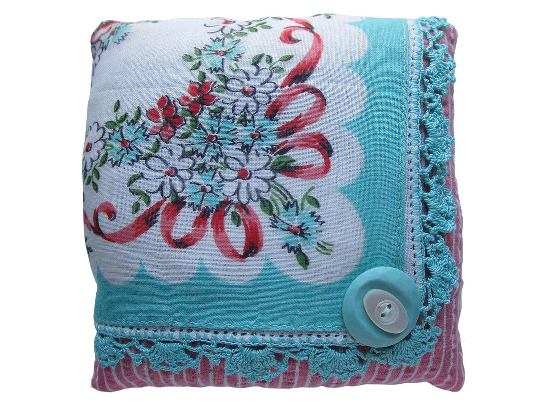 Vintage Handkerchief Lavender Sachet, Turquoise Floral, 4.5" Square - Etsy