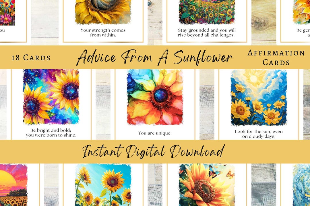 Sunflower Affirmation Cards: Positive Mindset Gift (digital Download ...
