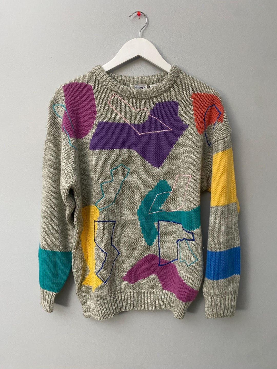 Vintage Empire Gene Stuart Geometric Knit Sweater Sz M 80s 90s Pastel ...