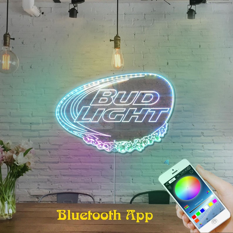 Bud Light Beer Bar Handmade LED RGB Light Sign, Home Bar Night Light ...