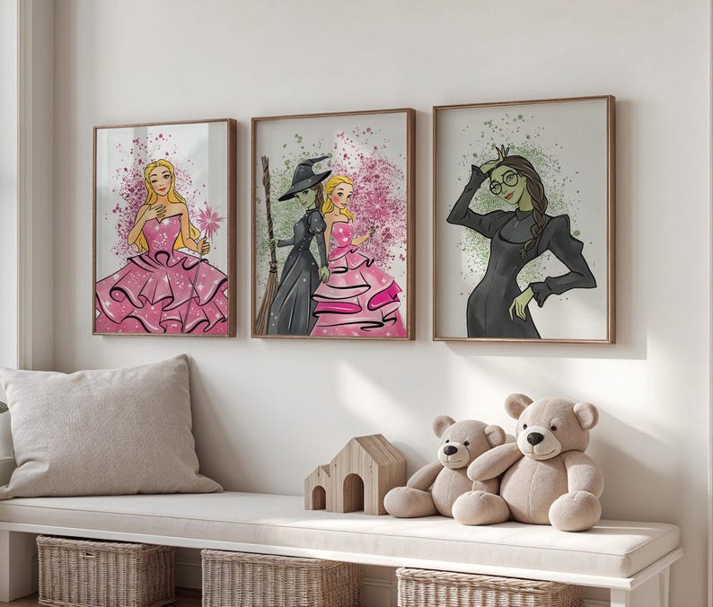 Wicked Nursery Prints Set of 3 | Elphaba & Glinda Wall Art | Watercolor ...