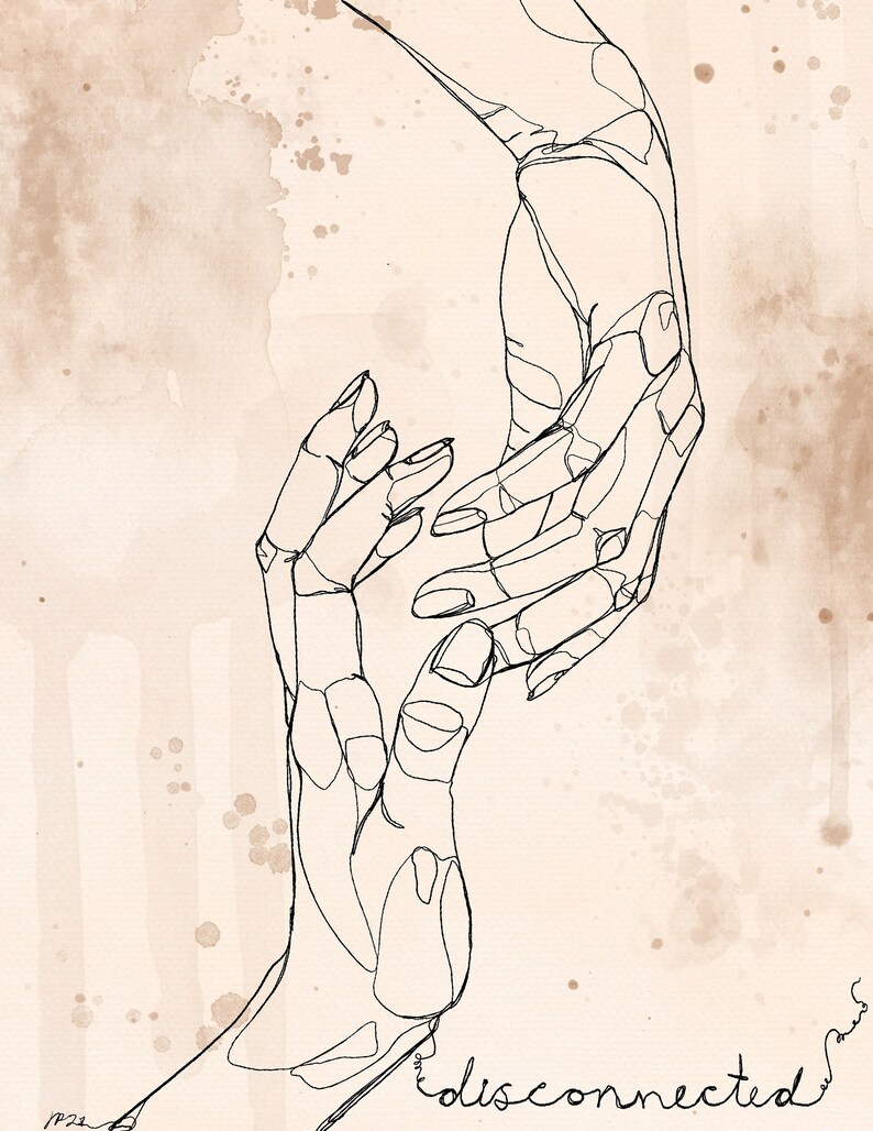 Disconnected: Watercolor Art Print of Line Drawing Hands - Etsy