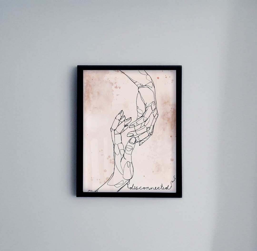 Disconnected: Watercolor Art Print of Line Drawing Hands - Etsy