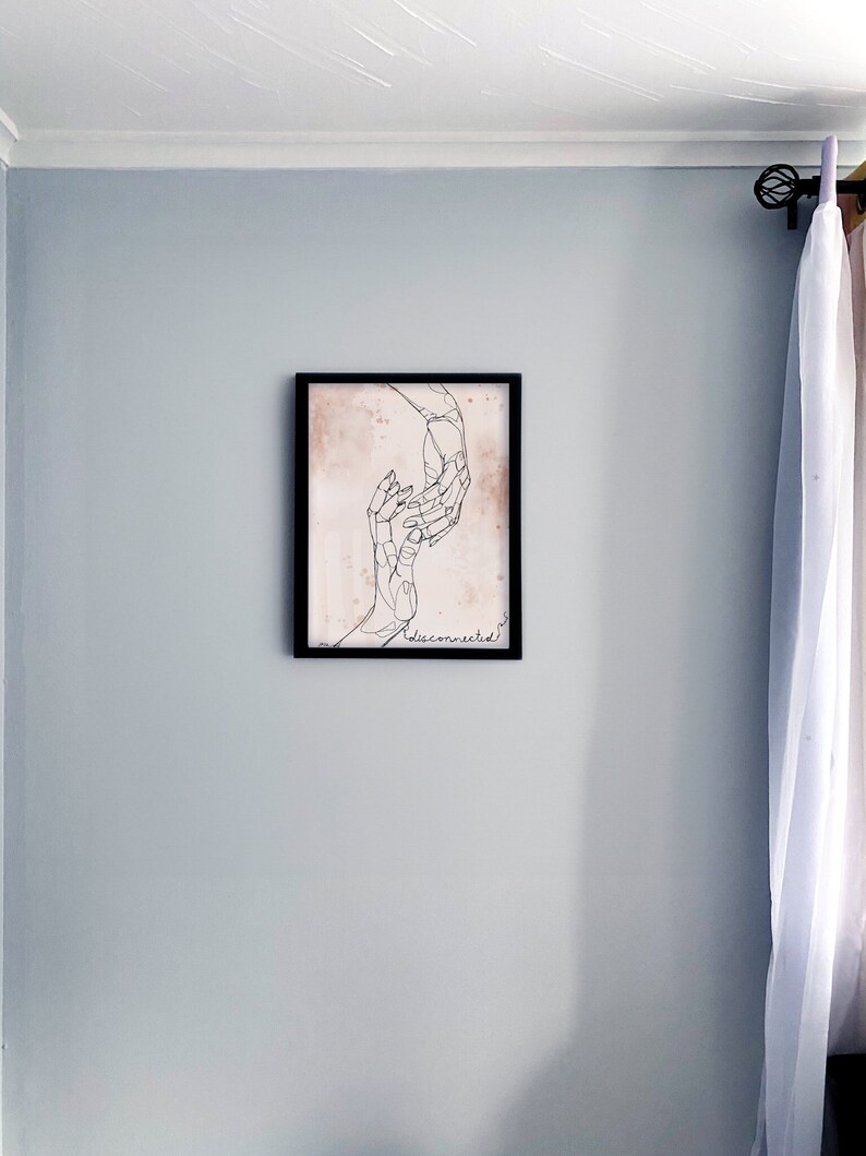 Disconnected: Watercolor Art Print of Line Drawing Hands - Etsy