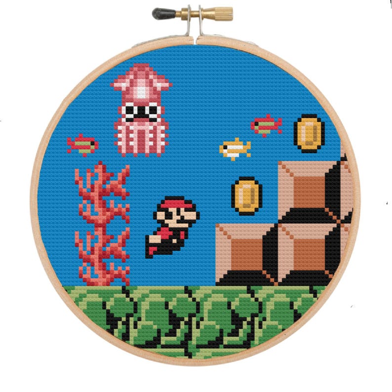 Underwater Super Mario Bros Cross Stitch Kit - Etsy