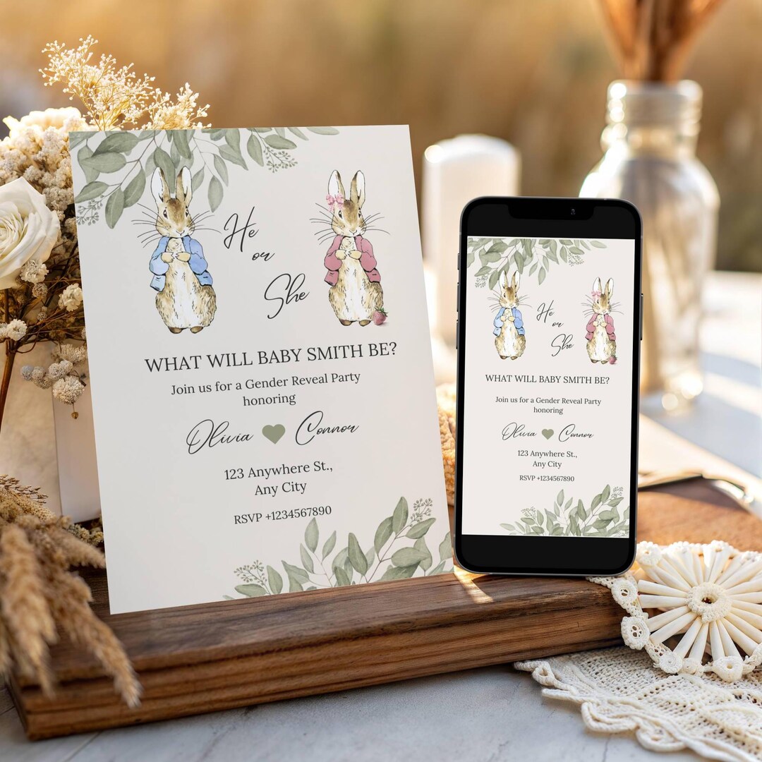 Peter Rabbit Gender Reveal Revealing Baby Invitation Peterrabbit ...