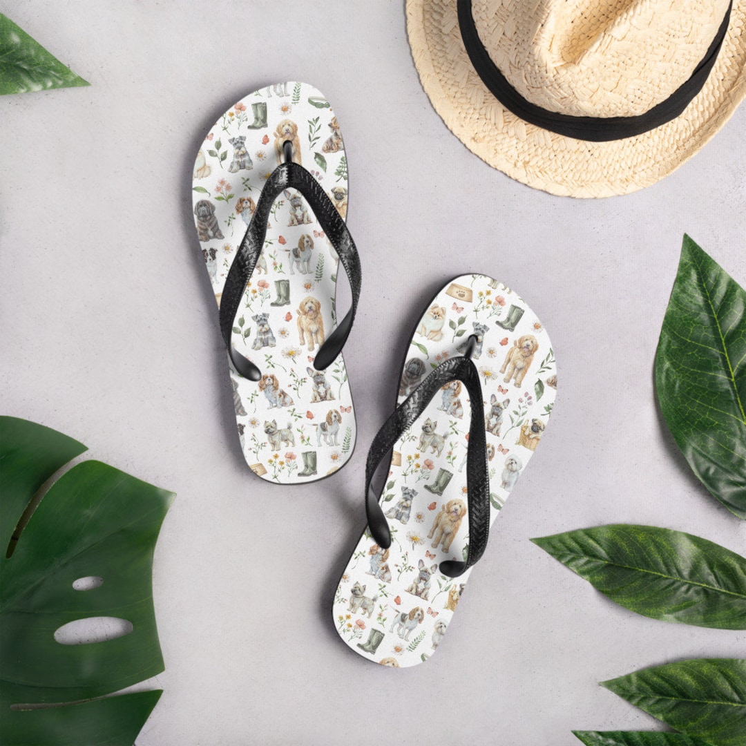 Dog Flip Flops, Summer Sandals With Dog Print, Cottagecore Dog Flip ...