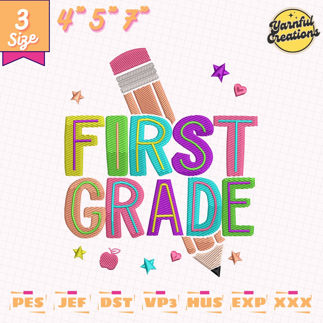 Pencil Grade Design, Back to School Embroidery Design, First Grade ...