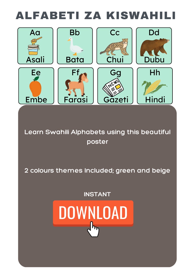 Swahili Alphabet Chart, Language Learning Poster (PDF) - Etsy
