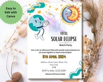 Editable Solar Eclipse Party Invitation, Printable Editable Template in ...