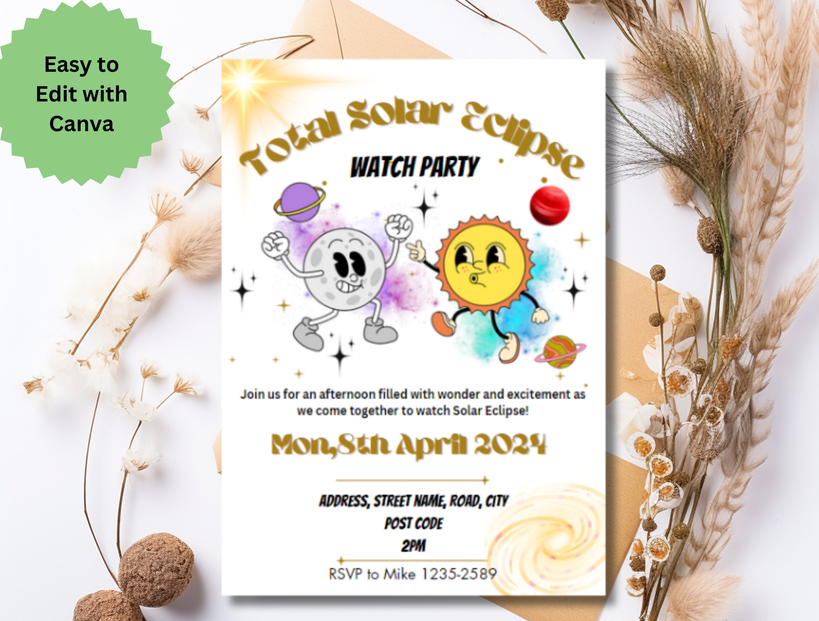 Editable Solar Eclipse Party Invitation, Printable Editable Template in ...