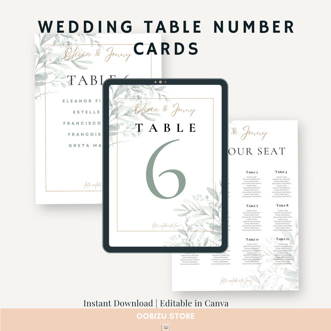 Wedding Table Number Cards Template | Wedding Table Cards | Table Cards ...