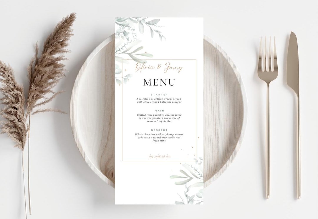 Modèle de menu de mariage Cartes de menu de mariage Modèles de menus ...