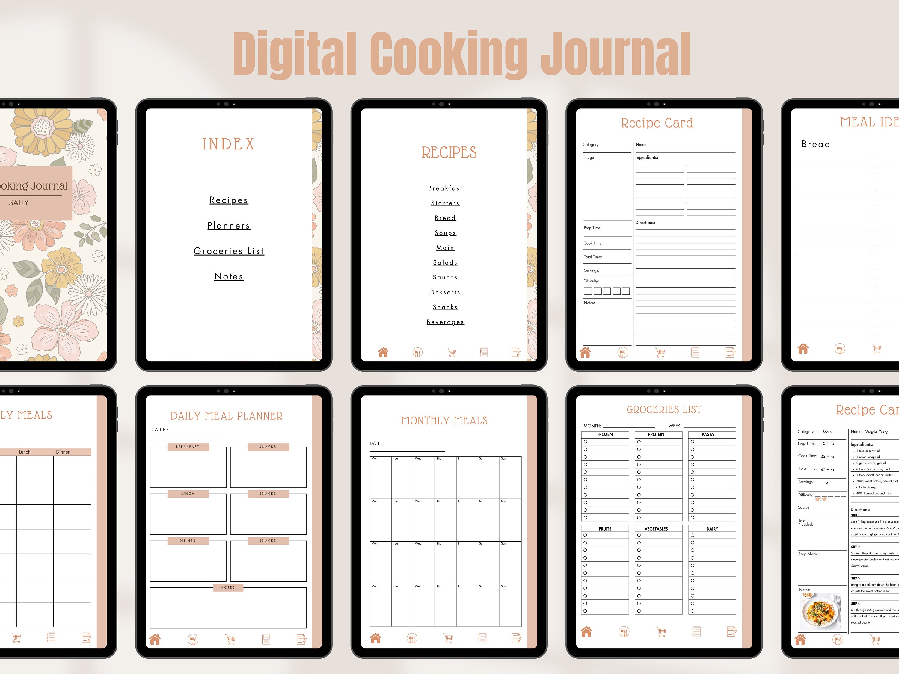 Digital Cooking Journal | Digital RECIPE BOOK, Goodnotes Planner, iPad ...