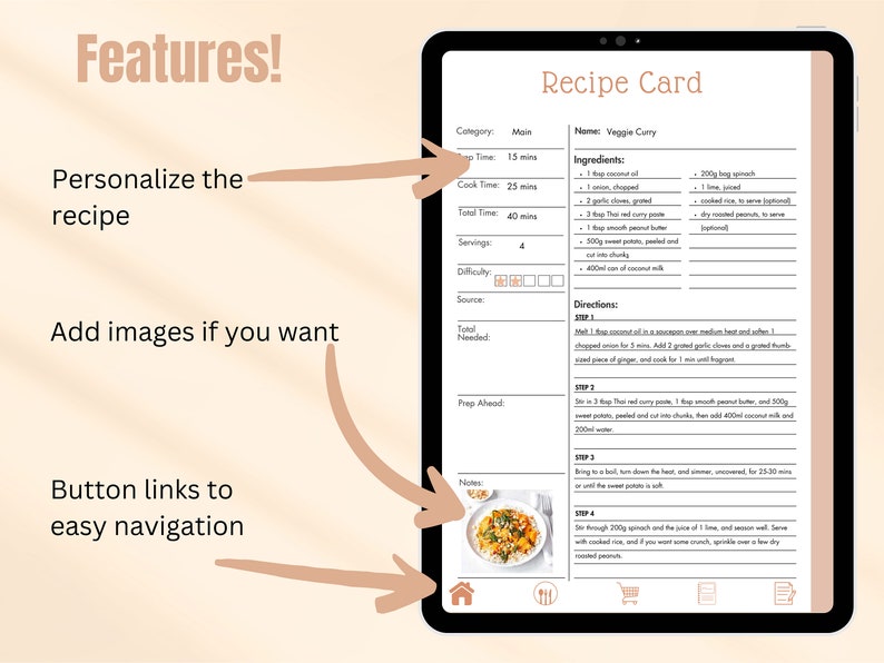Digital Cooking Journal | Digital RECIPE BOOK, Goodnotes Planner, iPad ...