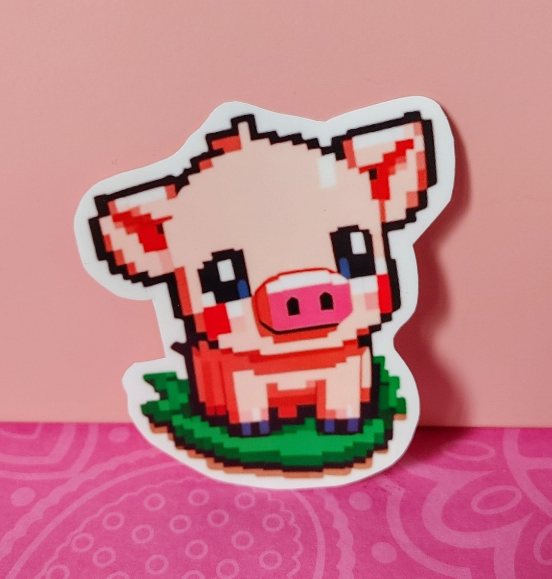 Kawaii Pixel Piggy Piglet Vinyl Decal Sticker for Water Bottle Laptop ...