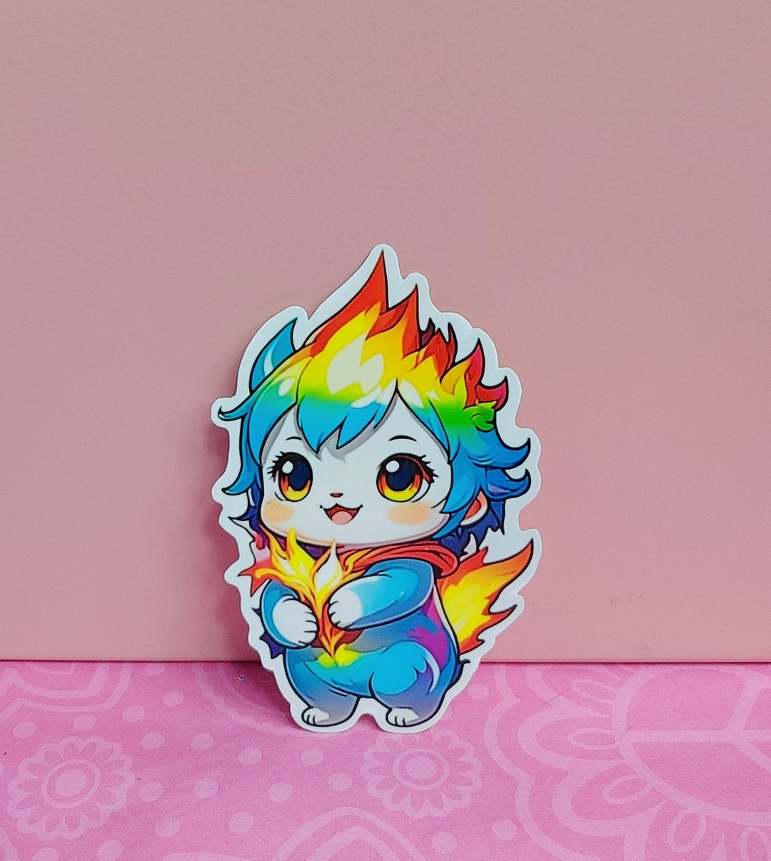 Rainbow Flame Buddy Vinyl Sticker Decal for Water Bottle Laptop Wall ...