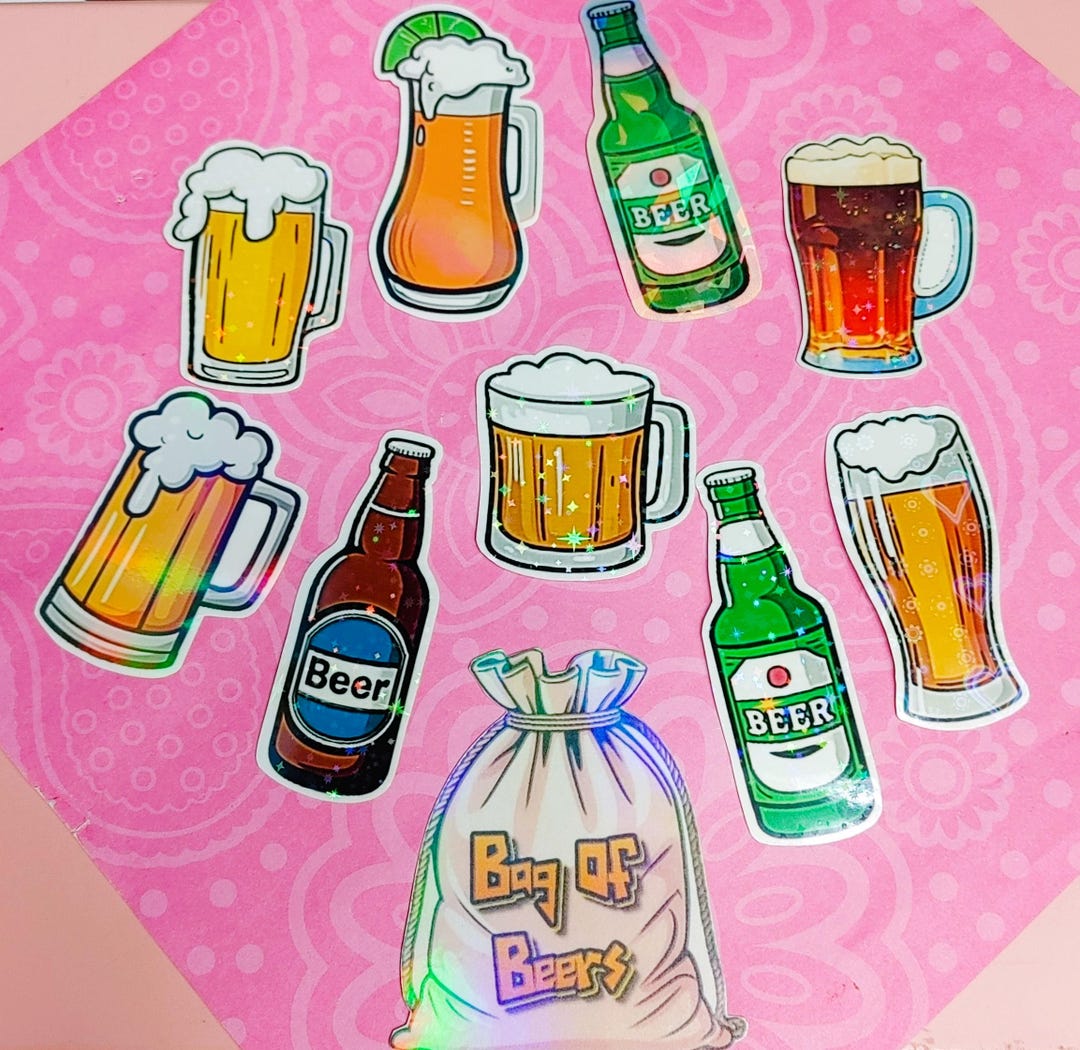 Bag of Beers Sticker Set Mini Vinyl Decals for Scrapbook Water Bottle ...