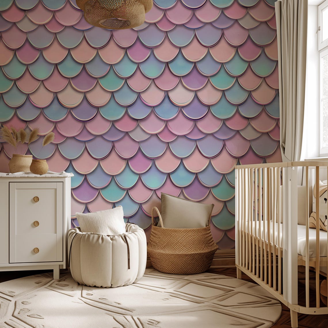 Pastel Mermaid Scales Wallpaper Mural: Peel and Stick Wall Decor | USA ...