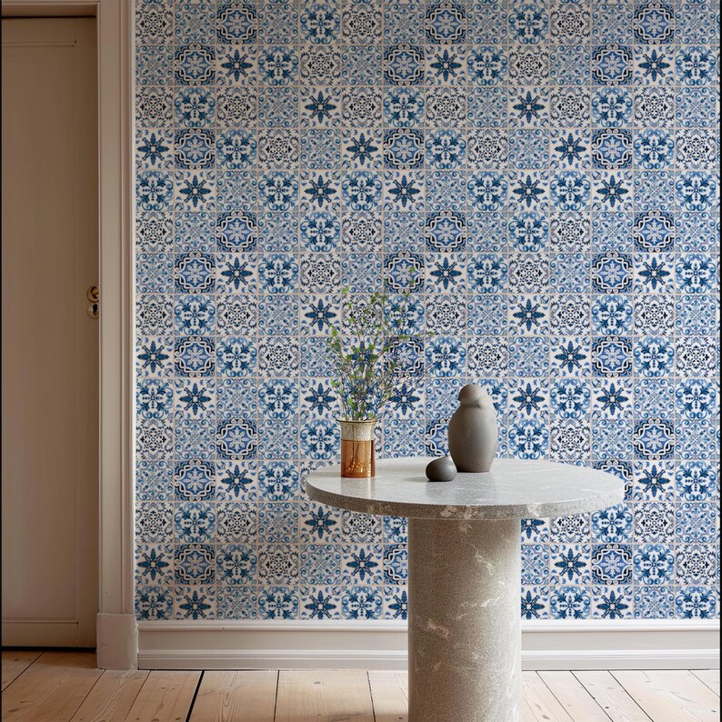 Blue Moroccan Tile Wallpaper | Portuguese Azulejo Wallpaper ...
