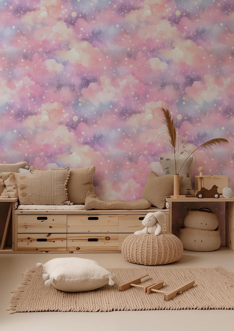 Purple Sky Clouds Wallpaper Mural: Peel and Stick Wall Decor ...