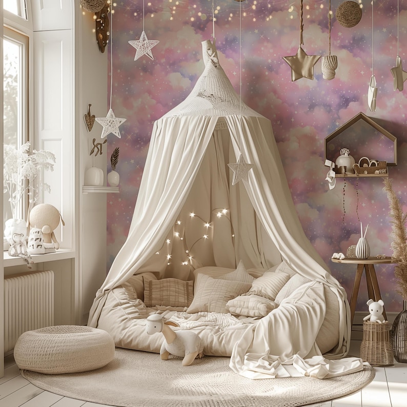 Purple Sky Clouds Wallpaper Mural: Peel and Stick Wall Decor ...