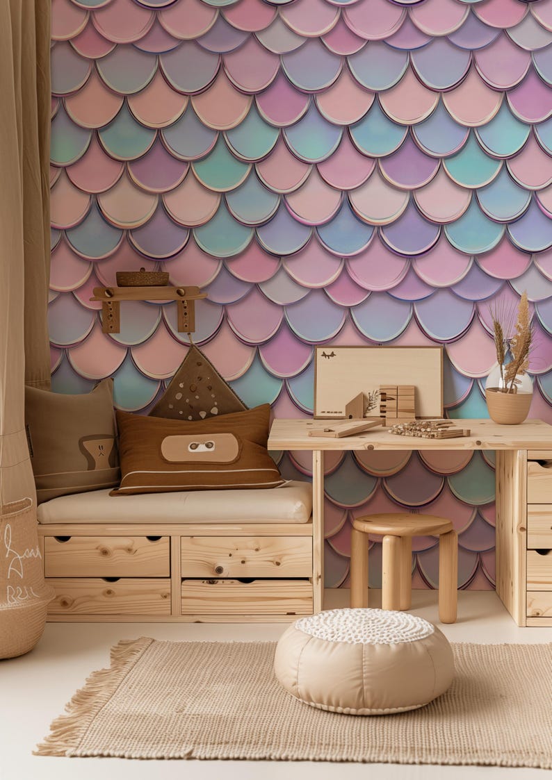 Pastel Mermaid Scales Wallpaper Mural: Peel and Stick Wall Decor | USA ...