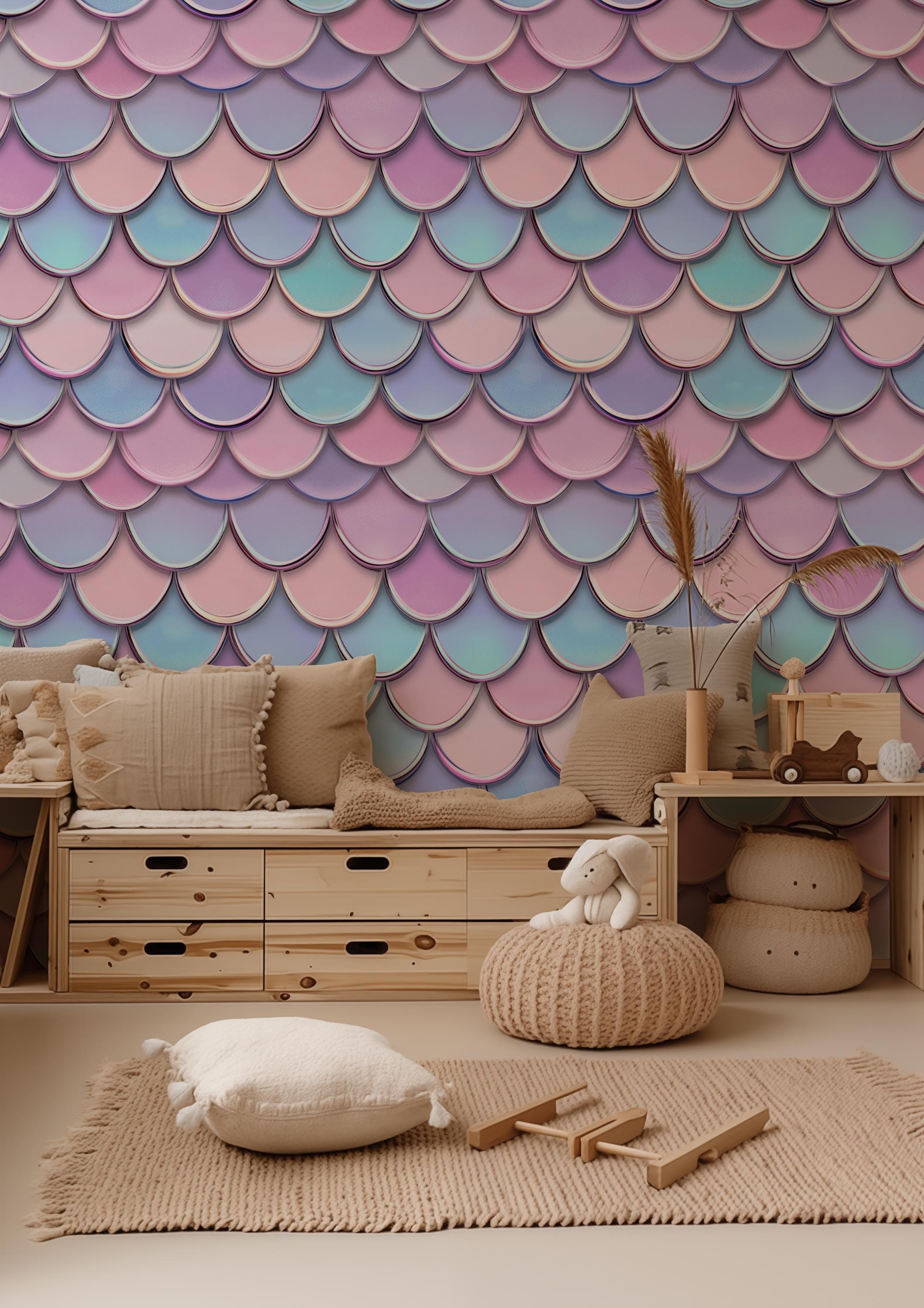 Pastel Mermaid Scales Wallpaper Mural: Peel and Stick Wall Decor | USA ...
