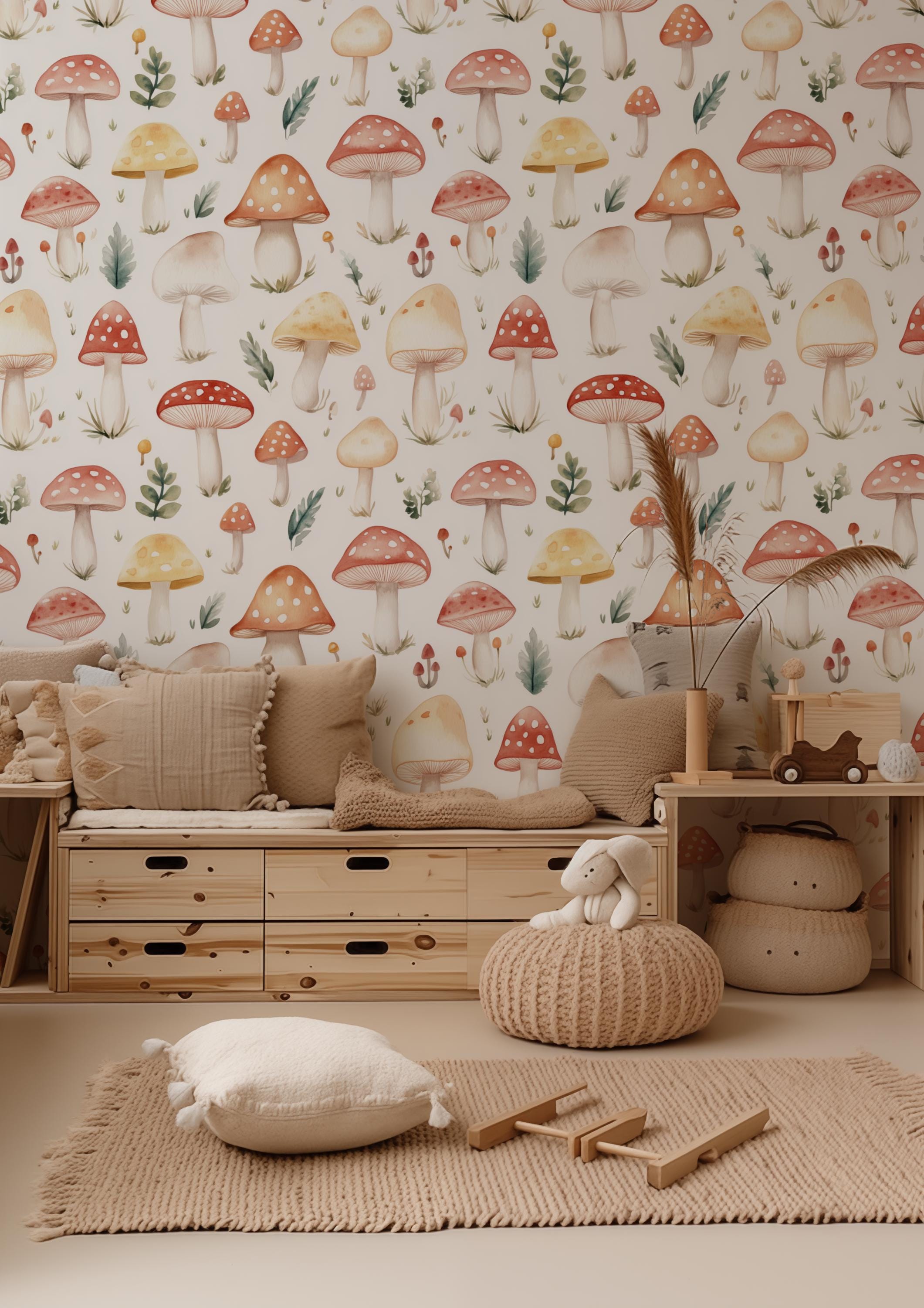 Mushroom Mural Wallpaper: Colorful Peel and Stick Wall Decor | USA ...