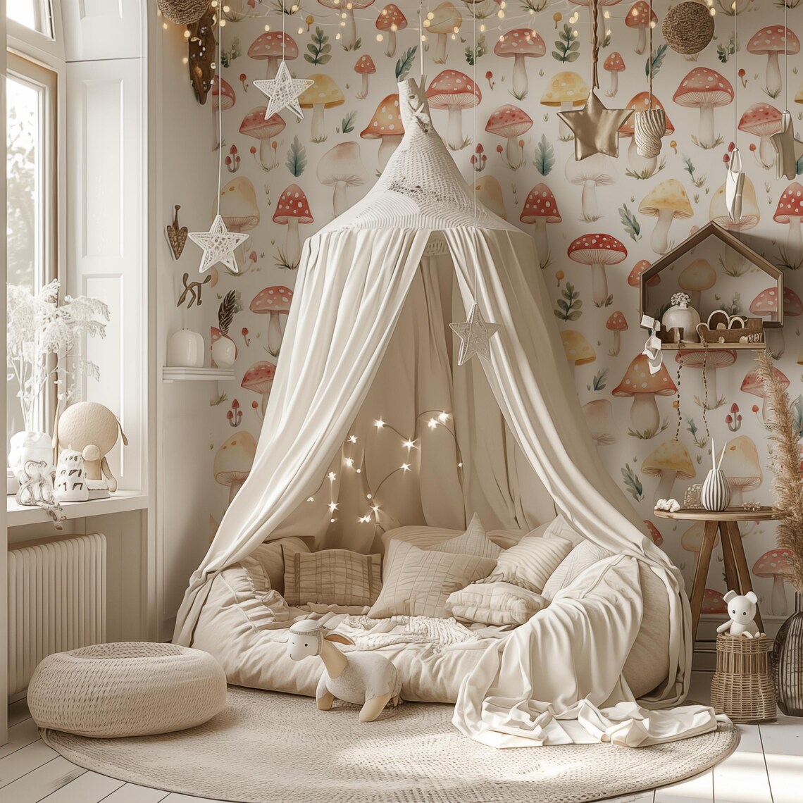 Mushroom Mural Wallpaper: Colorful Peel and Stick Wall Decor | USA ...