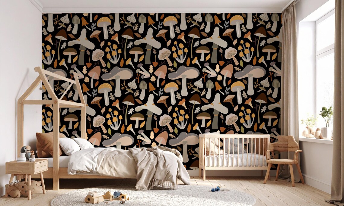 Mushroom Woodland Murals Dark Wallpaper Self Adhesive Peel and Stick ...