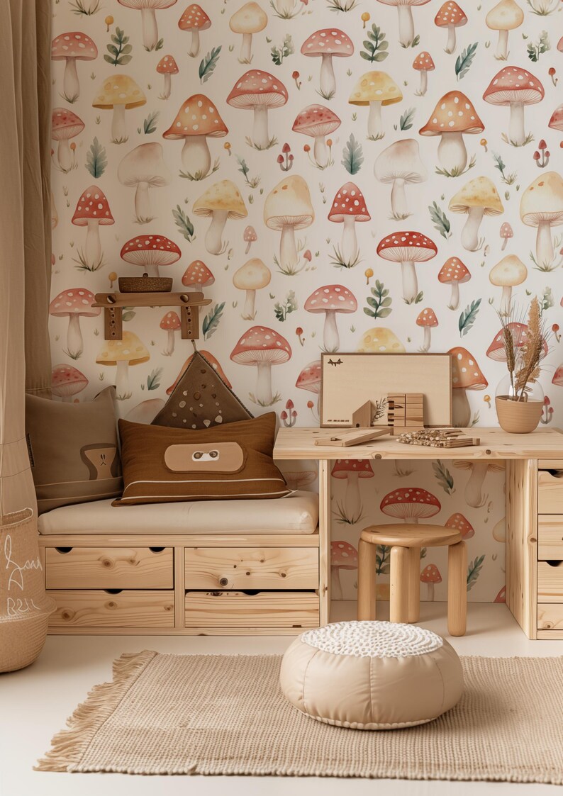 Mushroom Mural Wallpaper: Colorful Peel and Stick Wall Decor | USA ...