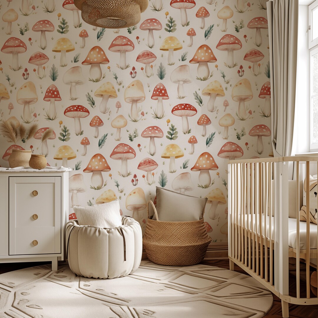 Mushroom Mural Wallpaper: Colorful Peel and Stick Wall Decor | USA ...