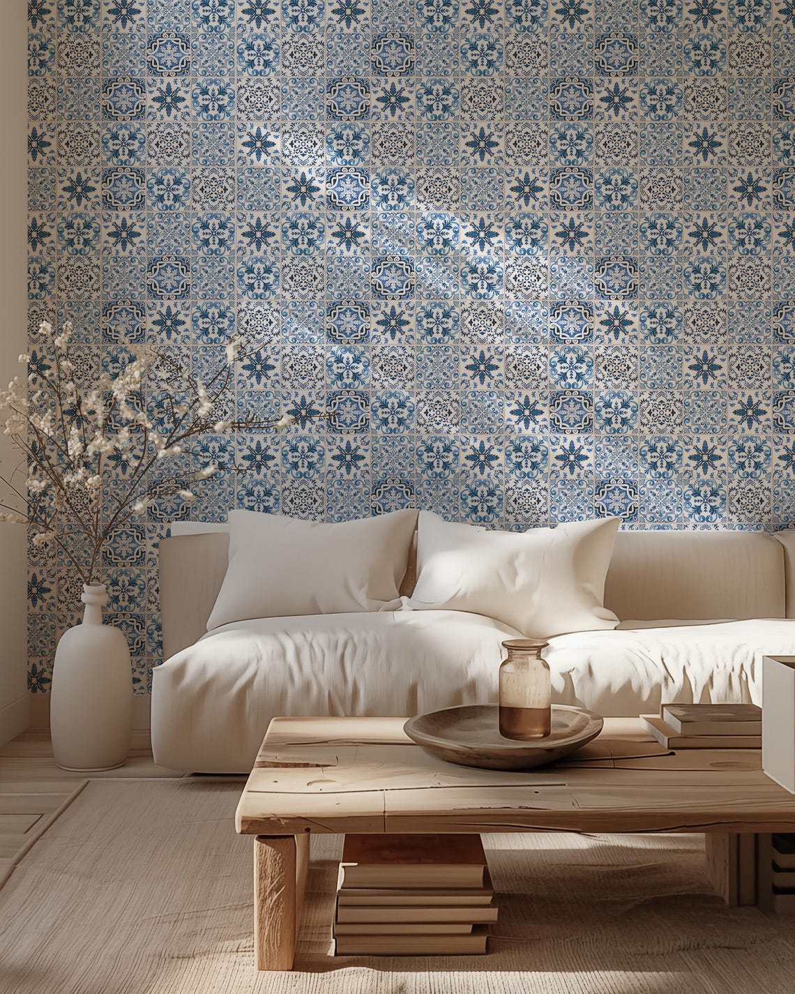 Blue Moroccan Tile Wallpaper | Portuguese Azulejo Wallpaper ...