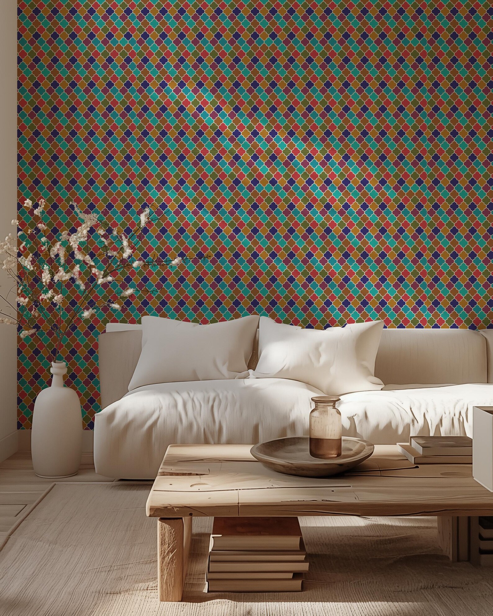 Moroccan Lantern Geometric Wallpaper – Colorful Retro Mediterranean ...
