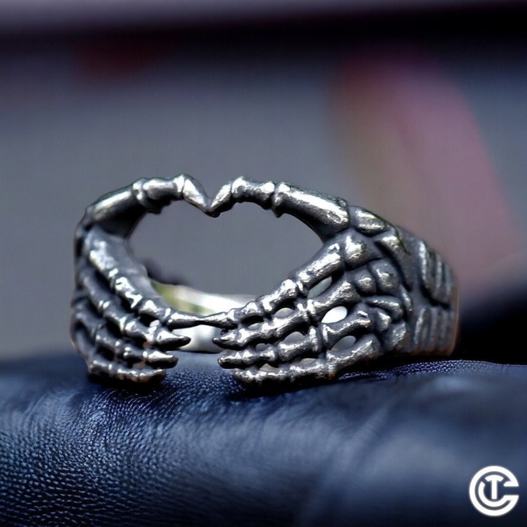 Silver Dark Gothic Ring, Gothic Engagement Ring, Skeleton Hand Ring ...