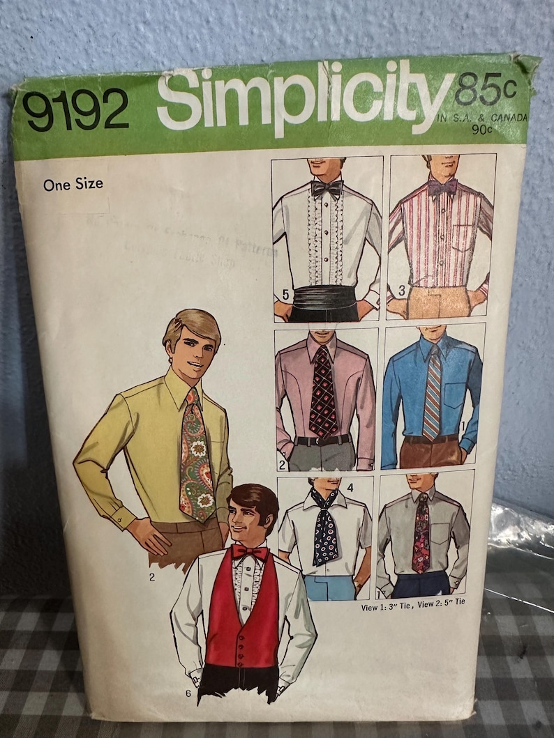 Vintage Simplicity 9192 Men’s Ties, Ascot and Cummerbunds 1970 Pattern ...