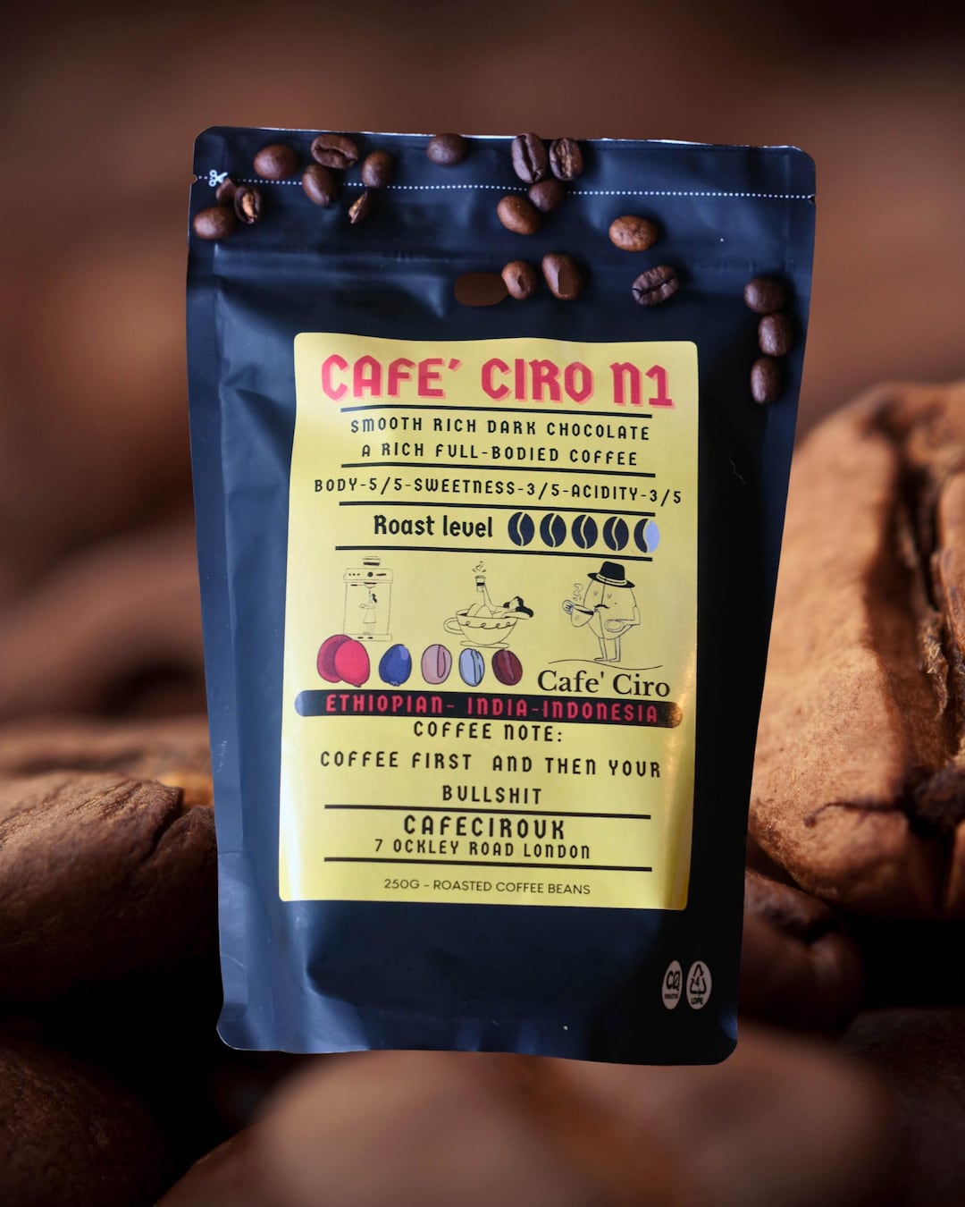 CAFÉ CIRO N1 – Dark Roast Coffee Beans 250g | Ethiopian India Indonesia ...