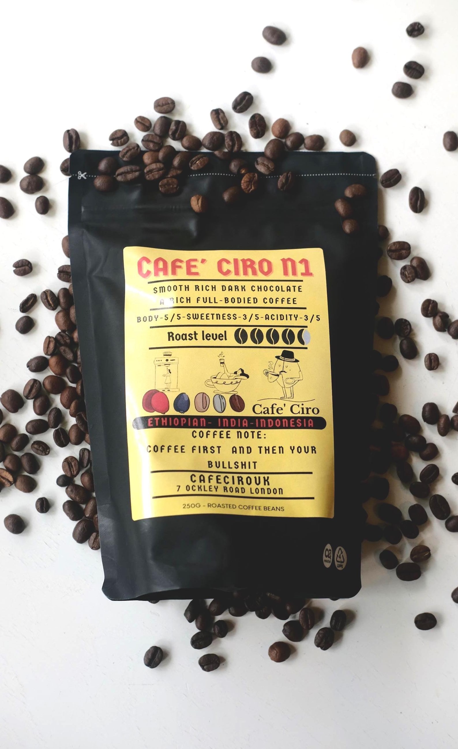 CAFÉ CIRO N1 – Dark Roast Coffee Beans 250g | Ethiopian India Indonesia ...