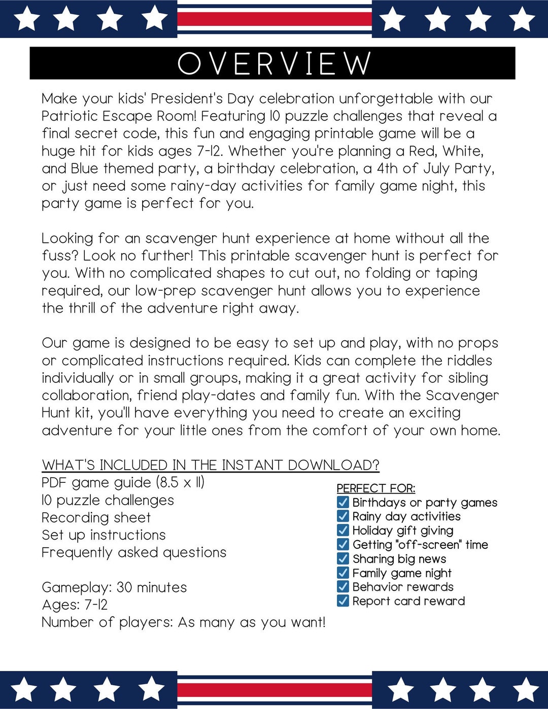 Patriotic Scavenger Hunt for Kids, a Perfect Activity for President's ...