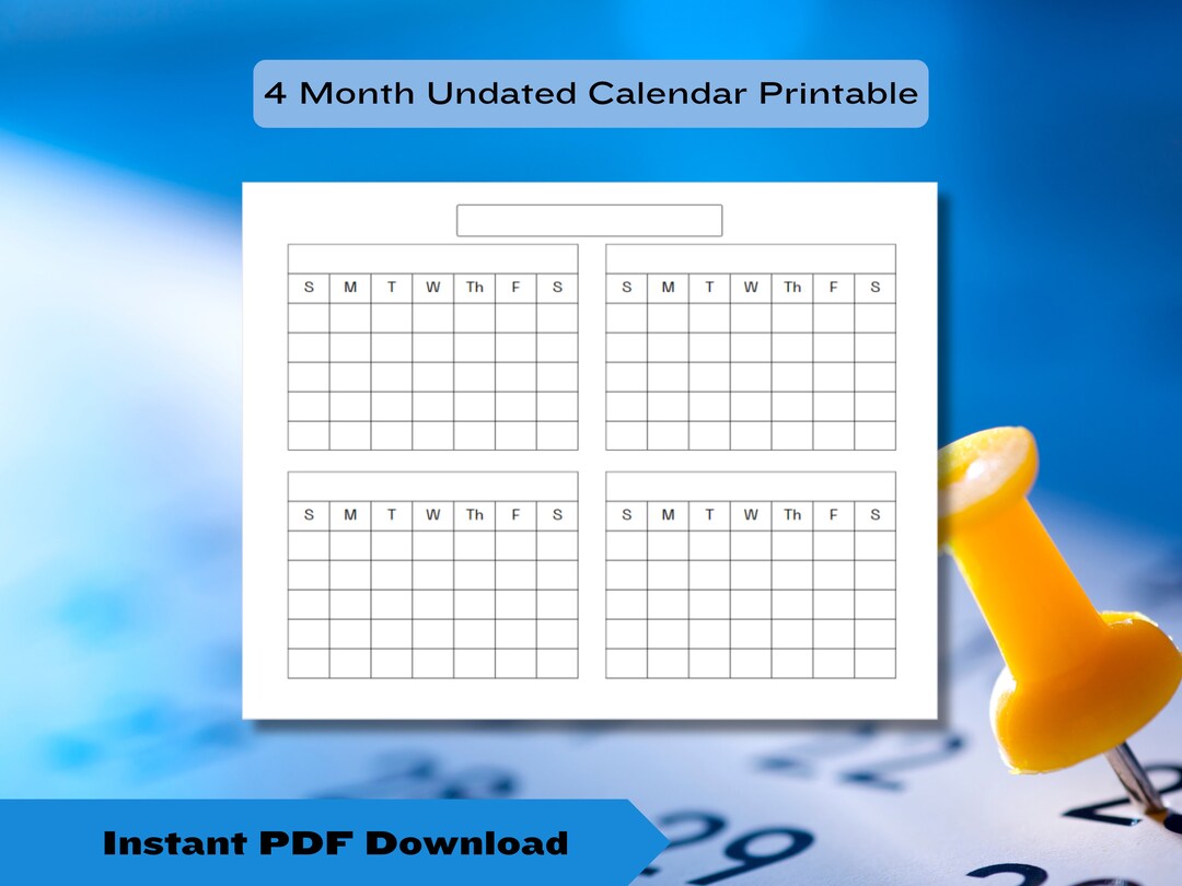 4 Month Undated Calendar Printable, Instant PDF Download - Etsy